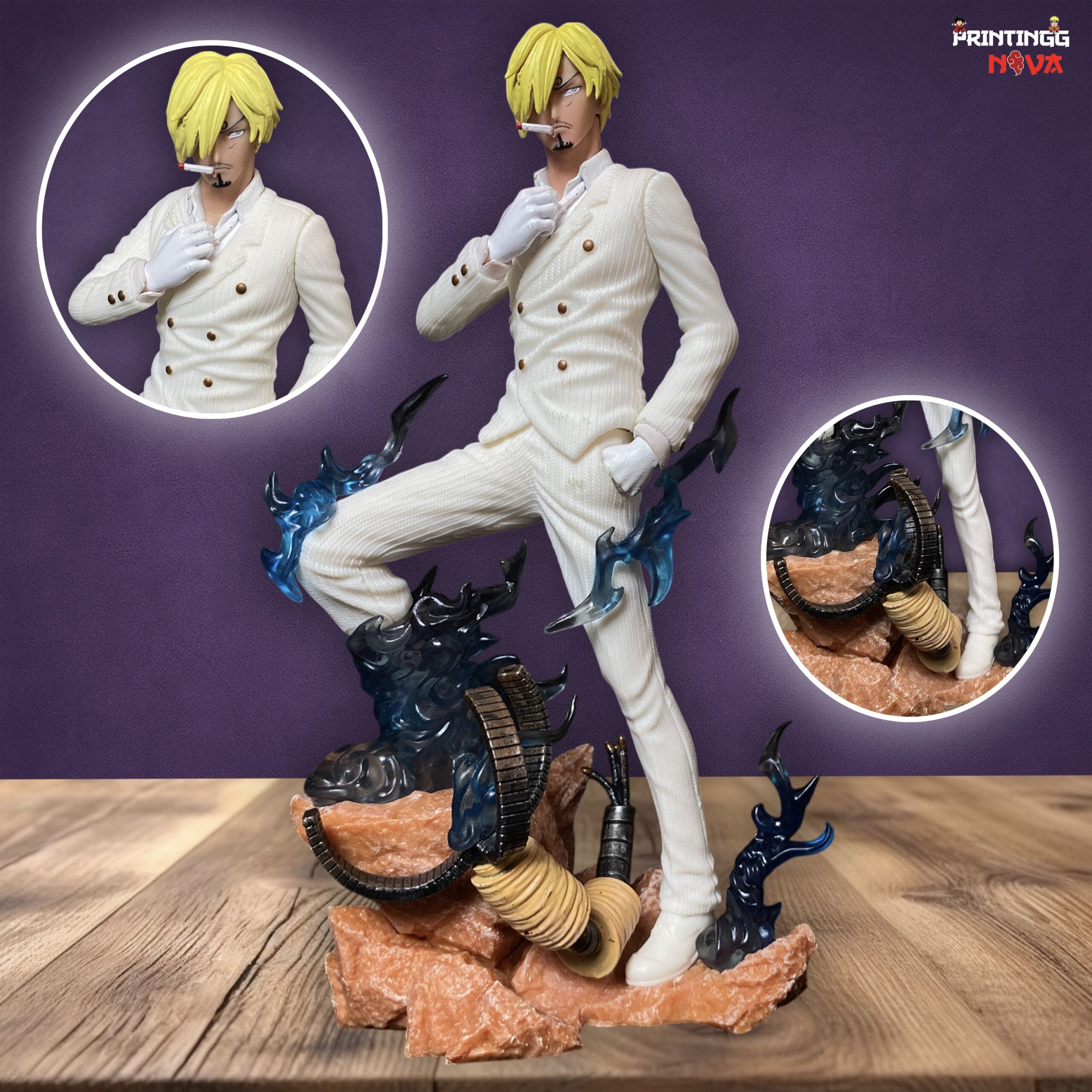 Sanji Fighting Pose With Blue Flames Base & White Dress PVC Action fig ...